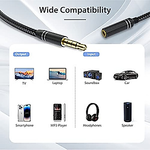Jeselry 3.5mm Headphone Extension Cable (4Ft/1.2M), 4 Pole Hi-Fi Sound Audio Cable, Nylon Braided Male to Female AUX Cord, Auxiliary Stereo Extender for All 3.5 mm Enabled Devices (2 Pack - Black)