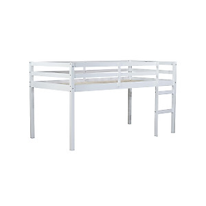 Bellemave Twin Size loft Bed for Kids, Kids loft Bed with Ladder, Wooden loft Bed for Kids, Low loft Bed, White