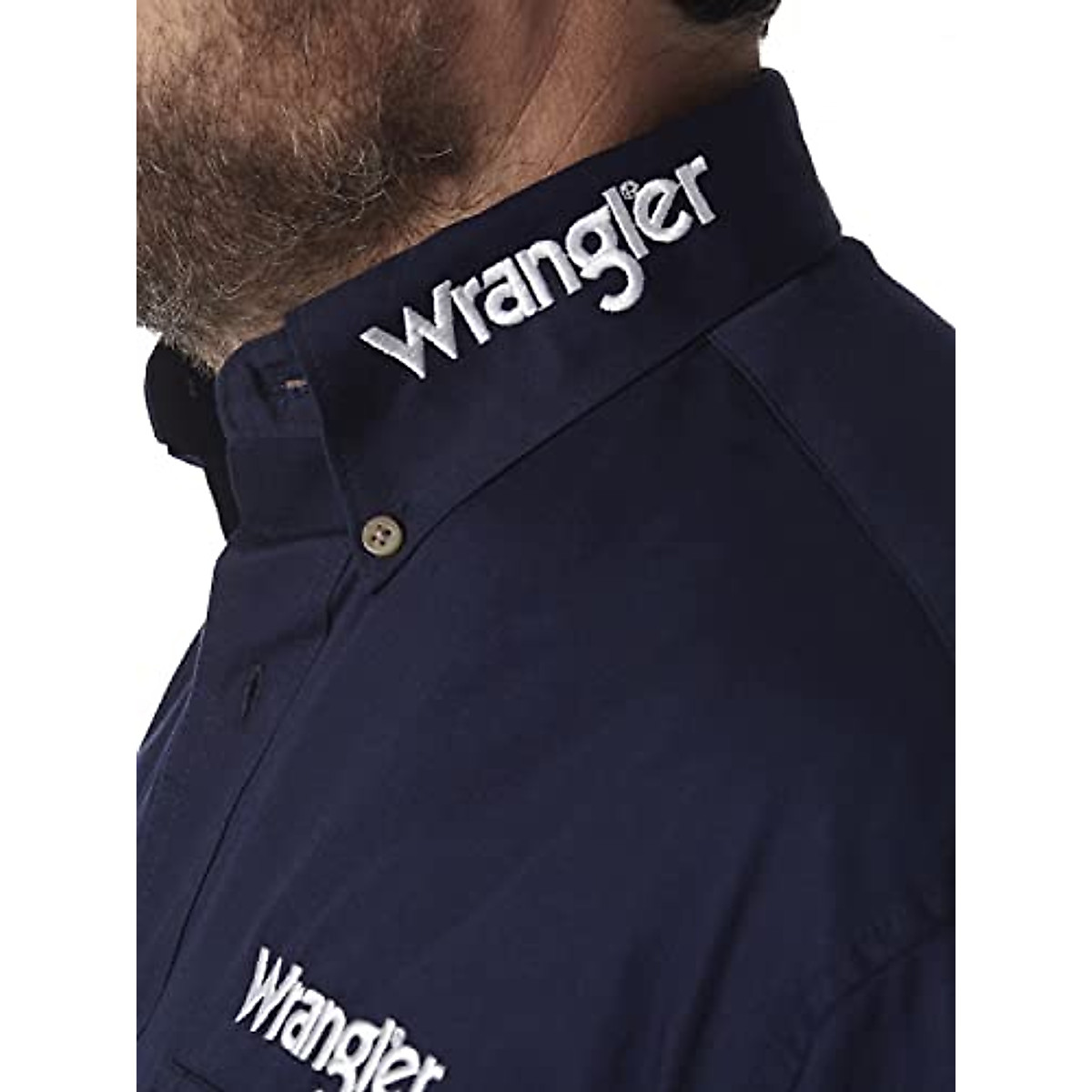 Wrangler mens Western Logo Two Pocket Long Sleeve Button Down Shirt, Navy, Large US