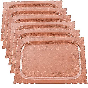 6-Pack Rose Gold Disposable Serving Trays - 9.5" x 13.5" Serving Tray Set - Heavy Duty Cardboard Cookie Platter - Decorative Disposable Trays - Rose Gold Serving Trays and Platters for Dessert Table