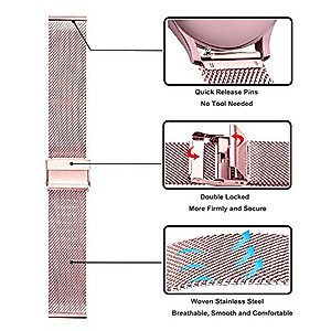 TRUMiRR Women Watchband for Michael Kors Access Gen 4 MKGO/MKGO Gen 5E 43mm, Mesh Woven Stainless Steel Watch Band Quick Release Strap Wristband for Michael Kors Access Gen 5 Lexington Smartwatch