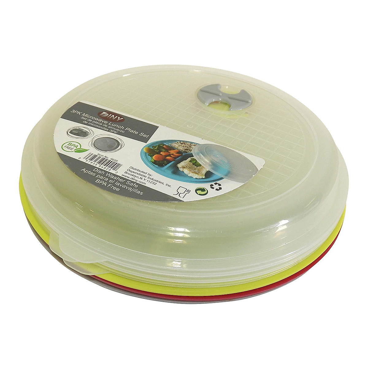 3 Pack Divided Microwave Lunch Plate Set with Lids Vented Food Storage Food Grade Plastic