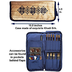 Lantern Moon Heirloom 5-Inch 10-Pair Interchangeable Circular Knitting Needle Set Handcrafted Ebony US 2.5, 3, 4, 5, 6, 7, 8, 9, 10, 11, Silk Case, 3 Cords, 4 End Caps with Project Bag