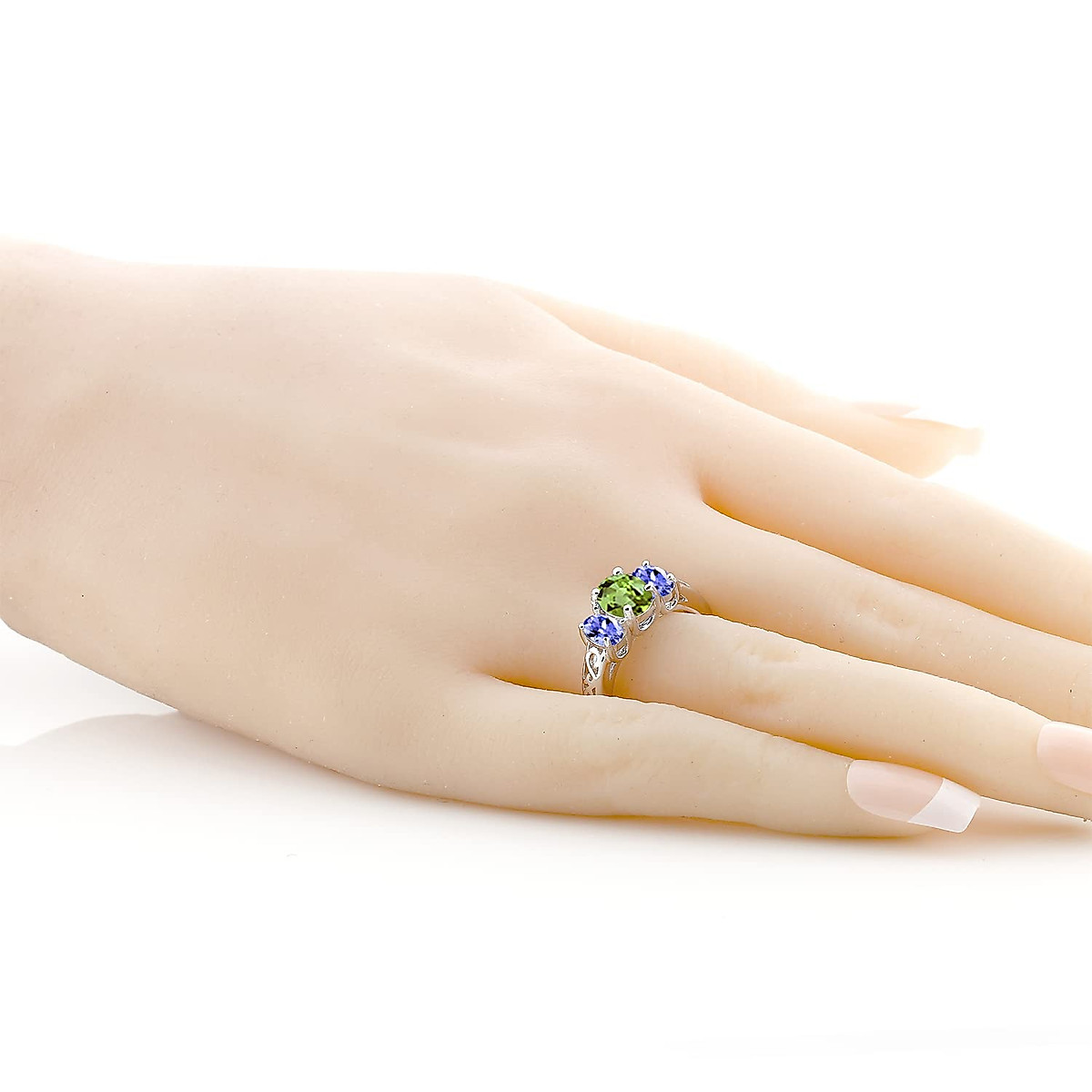 Gem Stone King 925 Sterling Silver Customized and Personalized Engagement Promise 3 Gemstone Birthstone Name Engraved Couple Mother's Ring For Women (Size 8)