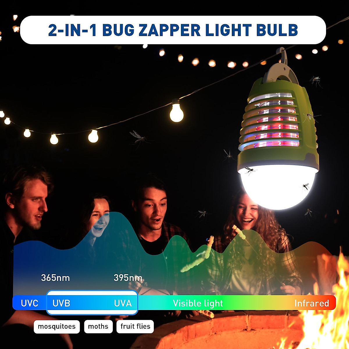 vertmuro Portable Bug Zapper Outdoor Indoor, Electric Mosquito Fly Killer Lamp with Three Lighting Mode, USB Rechargeable Light Bulb Zapper for Camping, Home, Patio (3 Pack)