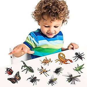 SIENON Realistic Insect Toys Figures-12Pcs Large Plastic Bugs Figurines Set with Ladybug Bee Butterfly Ant Cricket Mantis Scorpion Spider-School Project Halloween Insect Theme Birthday Party Favors