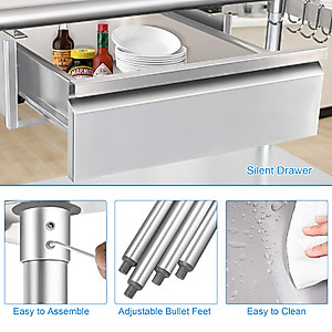 HARDURA Stainless Steel Prep Table with Drawer 24" x 48" NSF Heavy Duty Bench with Undershelf, Hook and Galvanized Legs for Commercial Food Prep
