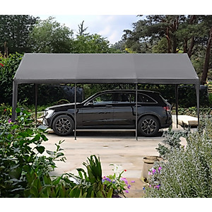 Carport 10x20 Ft Heavy Duty Canopy Steel Canopy Storage Shed,Portable Garage Party Tent,Portable Garage with Removable Sidewalls & Doors All-Season Tarp for Carport (Grey)