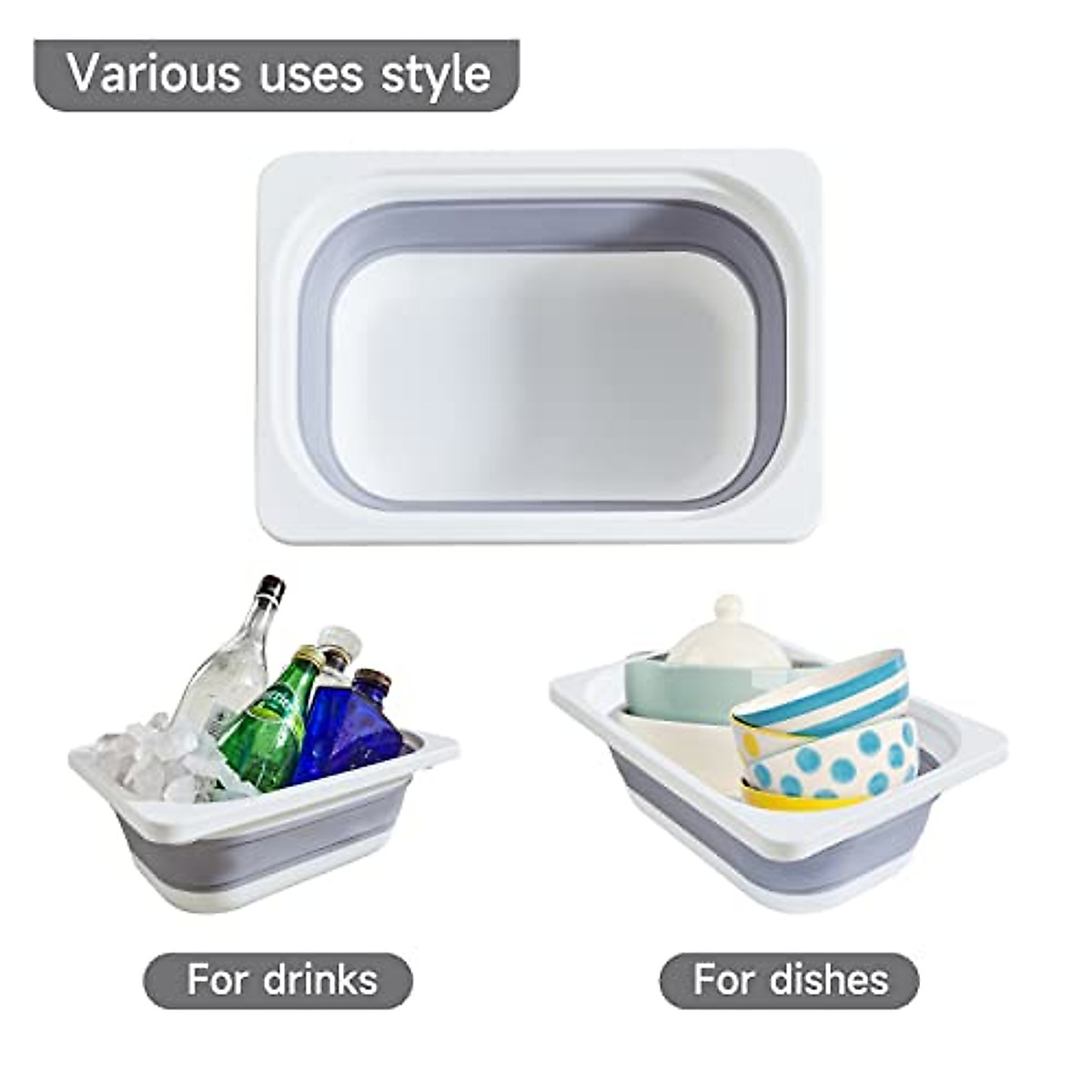 Beright Collapsible Storage Bin, Wash Basin Folding Dish Tub Sink, Space Saving for Dishing, Fruit, and Camping, Hiking and Home, 1 Pack, Grey, Small