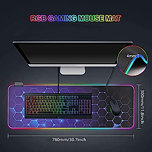 Speed RGB Gaming Mouse Pad, Non-Slip Rubber Base, Soft Glowing 14 LED Modes Gaming Desk Keyboard Pad Mat (6 : Blue Hexagon 78 x 30 Cm)