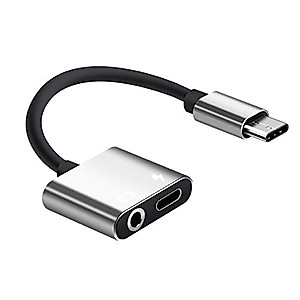 MOHALIKO Headphone Adapter 3.5 mm, USB Type C to 3.5mm Female Headphone, 2 in 1 Type-C to 3.5mm Headphone Jack Audio Charge Splitter Adapter Cable Cord for All Kinds of Music Equipment Silver