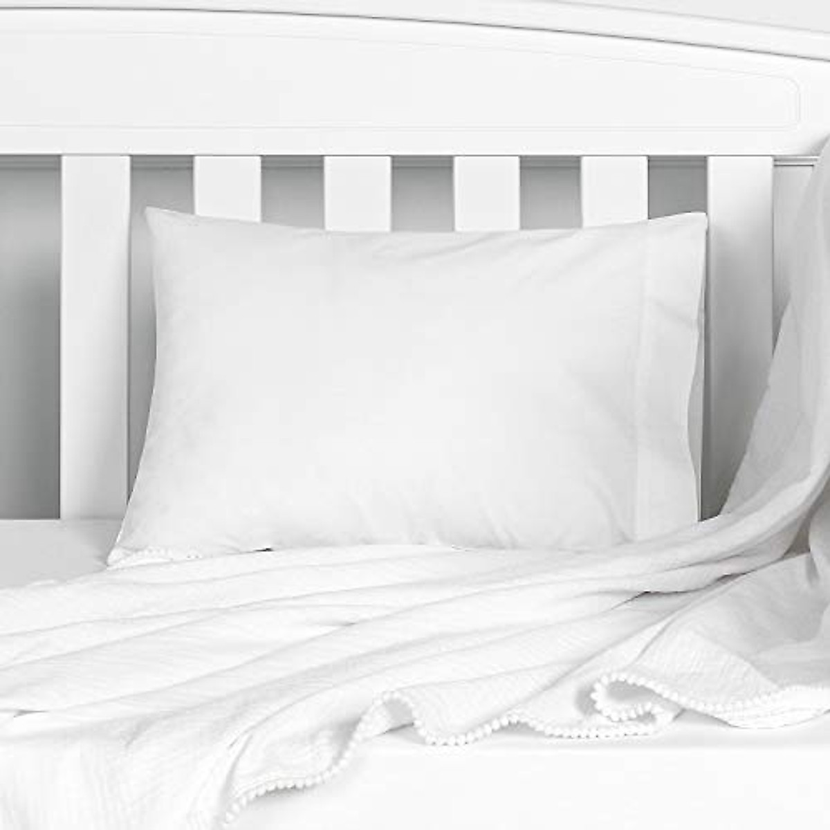 TILLYOU Toddler Bed Pillow with Pillowcase, Ergonomic Cotton Baby Pillow for Sleeping,Kids Travel Pillow with Case, 13”x18”, White