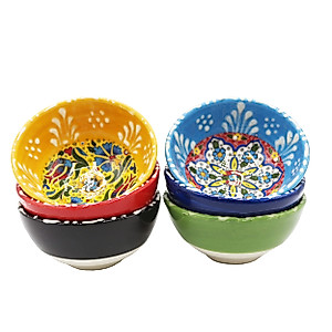 Silver Craft 6 Pcs Hand Painted Decorative Serving Turkish Ceramic Tiny Bowls - Handmade Ceramic Bowl Set of (3.3''inc/8.5cm) 2.5 Oz Pinch Multicolor Small - Best Gift Set