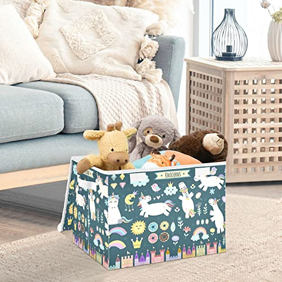 RunningBear Unicorn and Fairytale Large Storage Bins with Lid Collapsible Storage Bin Box Shelves Cube Storage Foldable Fabric Storage Boxes for Clothes Towels Magazine