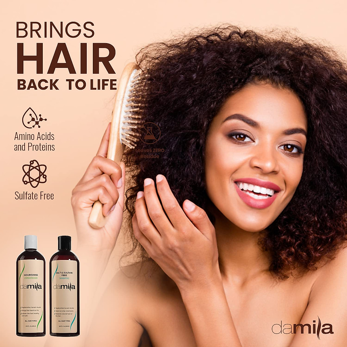 Damila Salt & Sulfate Free Shampoo & Conditioner for Keratin and Color Treated Hair - Professional Keratin Value Pack for Damaged, Frizzy, Curly, Dry & Thin Hair - Shampoo Sin Sal - 16.9 Fl Oz