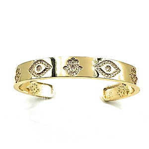 LESLIE BOULES Evil Eye & Hamsa Hand Cuff Bracelet For Women 18K Gold Plated Fashion Jewelry