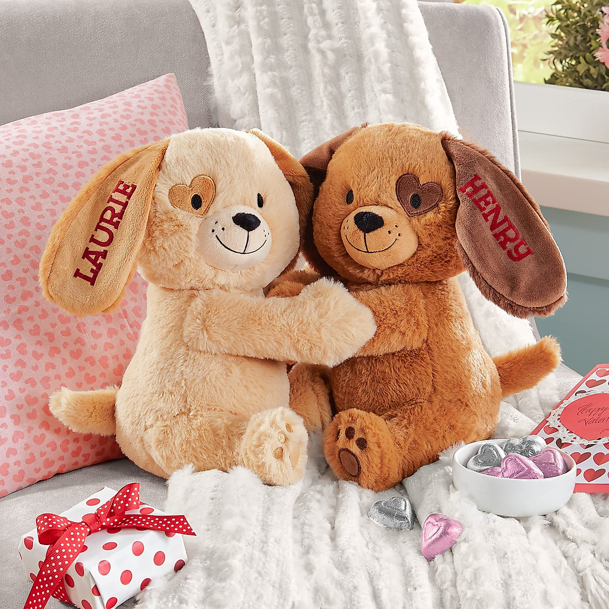 Let's Make Memories Personalized Hugging Plush Puppies - Valentines Day - for Couples - for Him - for Her - Amor - Te Amo - Puppy Love - Dog Stuffed Animal