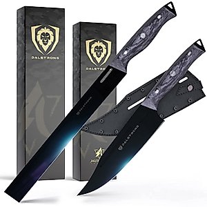 DALSTRONG Delta Wolf Series Chef Knife 10" Bundled with Delta Wolf Series Slicing & Carving Knife 12" with PU Leather Sheath - Black Titanium Nitride Coating - G10 Camo Handle