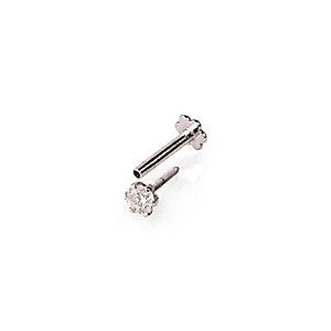 Demira Jewels 0.10 ct Real Diamond 14k White Gold Nose Stud Lip Labret Monroe Ring, 8 mm Long Internally Threaded Screw Post.