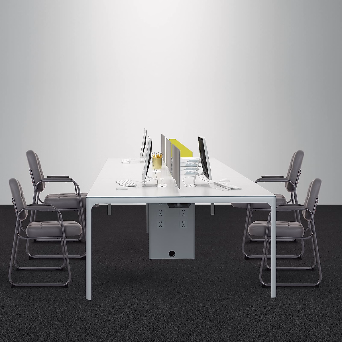 CLATINA Waiting Room Chairs with Padded Arms Leather Guest Chair no Wheels for Office Reception and Conference Desk with Sled Base Grey