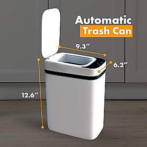 Loasil-H Automatic Trash Can - Smart Trash Can for Bathroom Anti-Bag Slip Lid Motion Sensor Trash Can 3 Gallon Trash Can for Bedroom, Office, Kitchen (White)