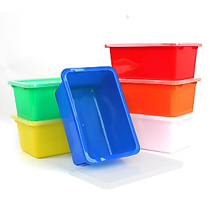 Storage Bins with Lids,5 Qt 6 Pack Multicolor Plastic Bins Stackable Storage Containers, Classroom Cubby Containers, Organizers & Book Box, 11.8x7.87x4.92" Organization Solution
