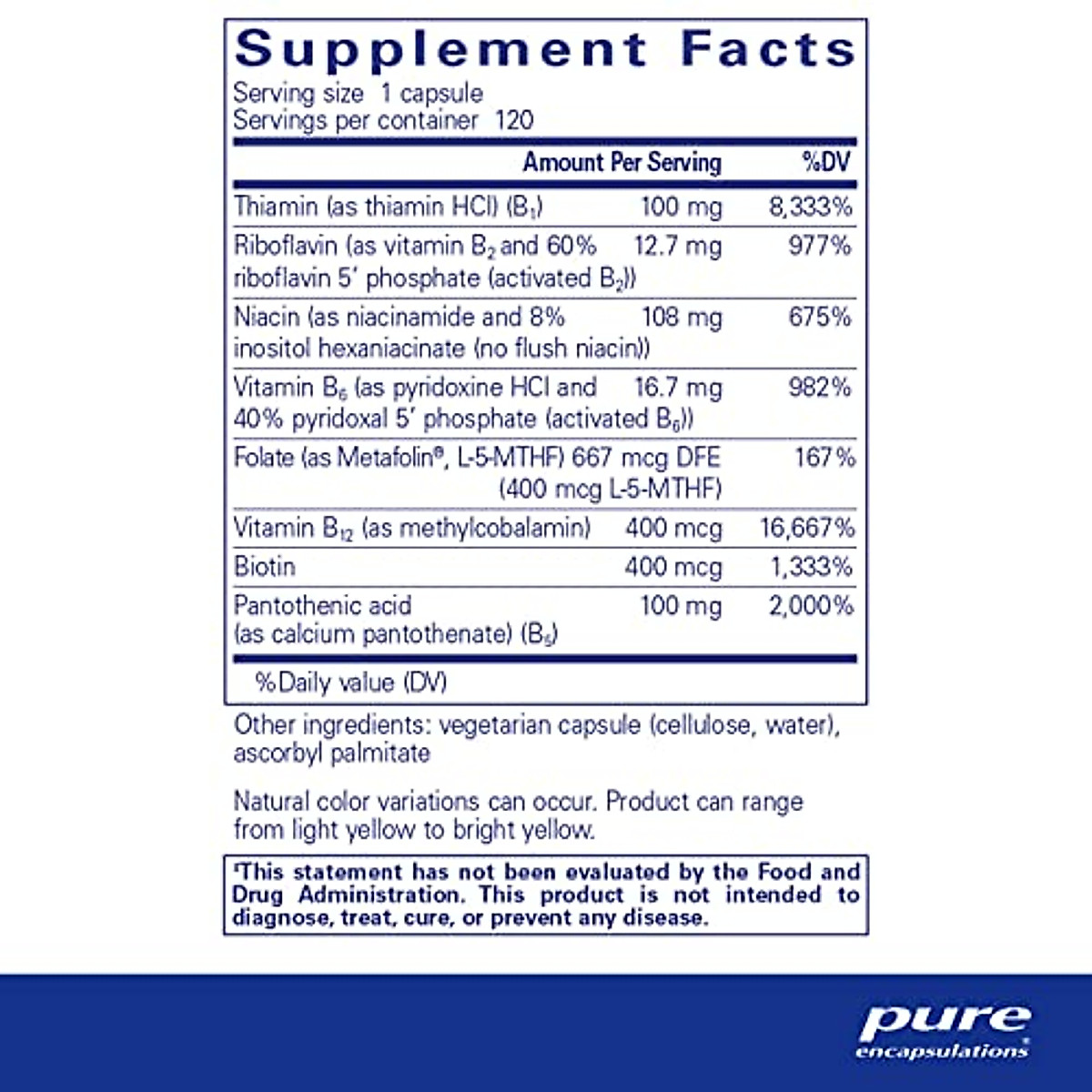 Pure Encapsulations B-Complex Plus | B Vitamins Supplement to Support Red Blood Cell Growth, Neurological and Psychological Health, Cardiovascular Health, and Energy Levels* | 120 Capsules