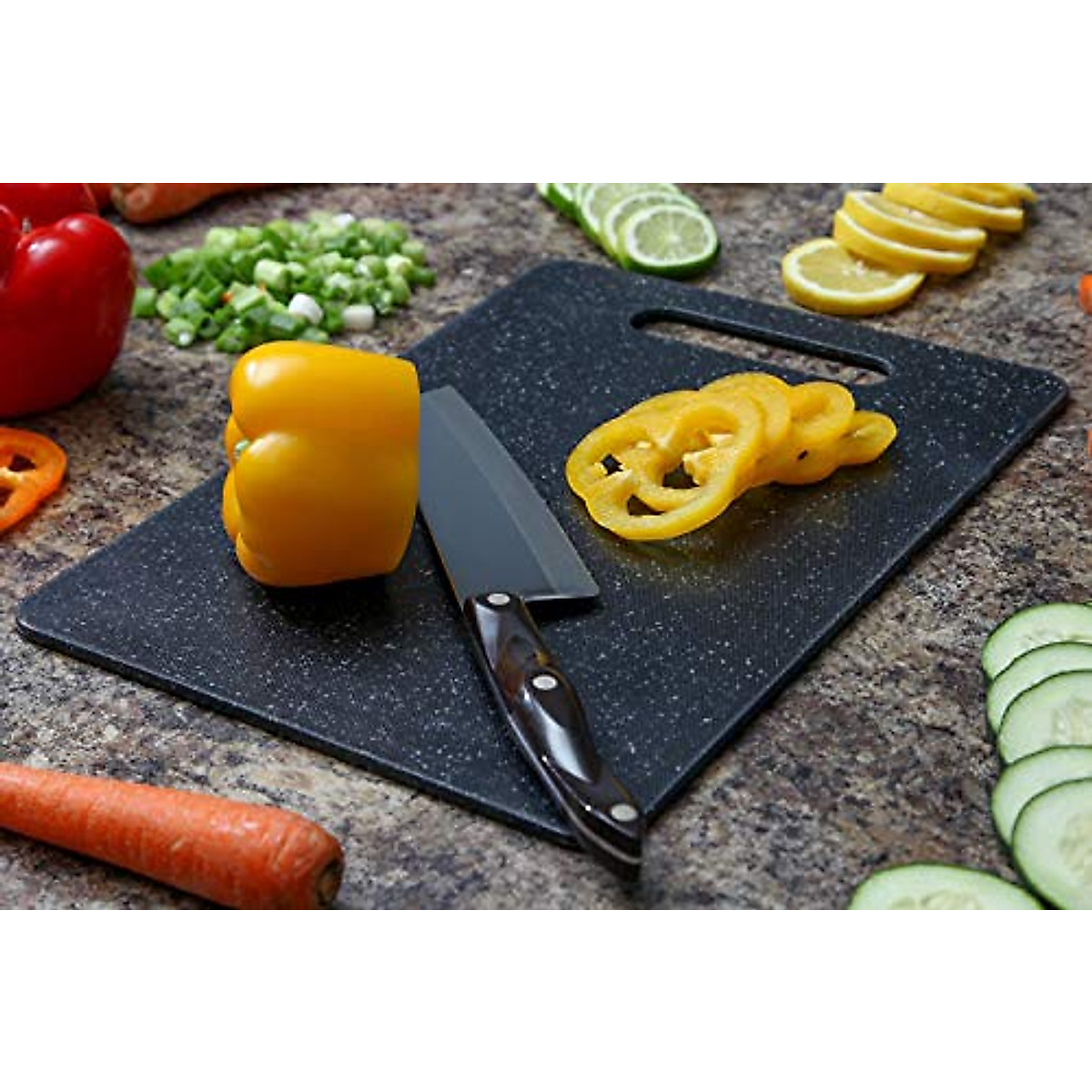Lily's Home Kitchen Cutting Board (2-Piece Set) with Handles and in Marble Finish | BPA-Free Plastic, Non-Porous, Dishwasher Safe