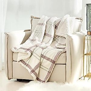 Cozy Bliss Thick Warm Sherpa Sherpa Fleece Blanket, Double Sided Popcorn Throw Blanket Fluffy Soft Fuzzy Thick Blanket for Couch and Bed (Taupe/Green, 50" x 60")