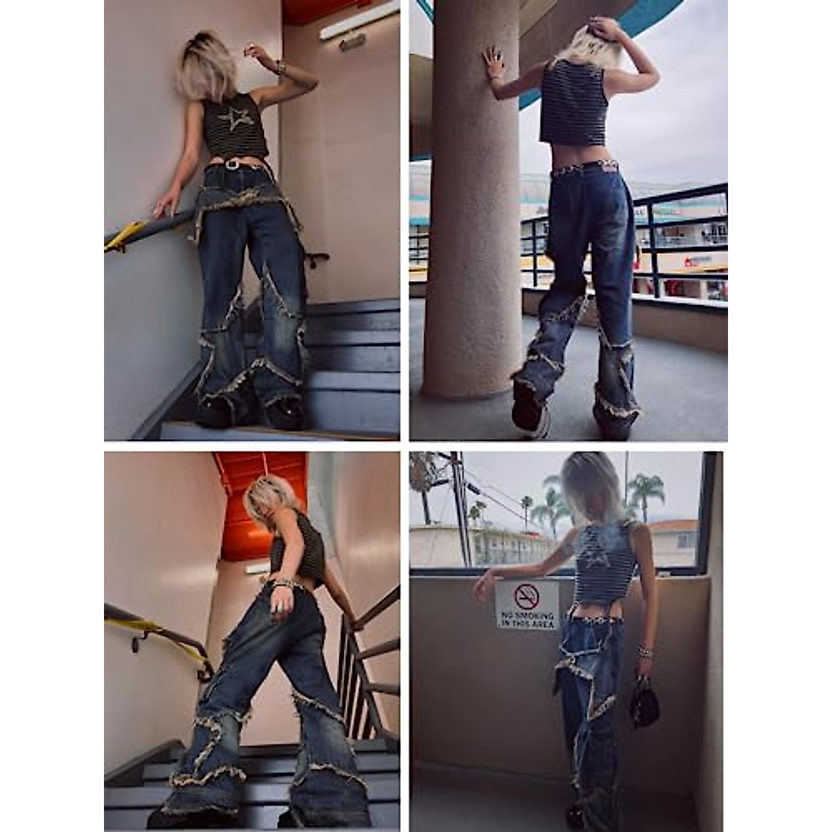 Aelfric Eden Women’s Star Jeans Y2K Unisex Streetwear Fashion Jeans Straight Fit Baggy Wide Leg Pants Causal Trousers