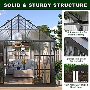 AMERLIFE 12x10x10 FT Polycarbonate Greenhouse 2 Sliding Doors 4 Vents Walk-in Premium Professional Greenhouse Storage Shed Sunroom Aluminum Large Hot House for Outdoor Garden Backyard Matte Black