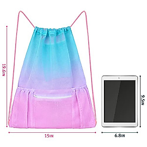 Fiodrimy Mesh Drawstring Backpack Bag Beach Bag with Zipper Pocket Gym Backpack Bag for Swimming Gear Gym Storage Bag for Adult Kids (Pink)