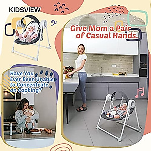 Electric Portable Baby Swings for Infants to Toddler with Intelligent Music Vibration Box, Baby Electric Swing for 6-25 lb, 0-12 Months, Folds for Easy Travel, Grey…