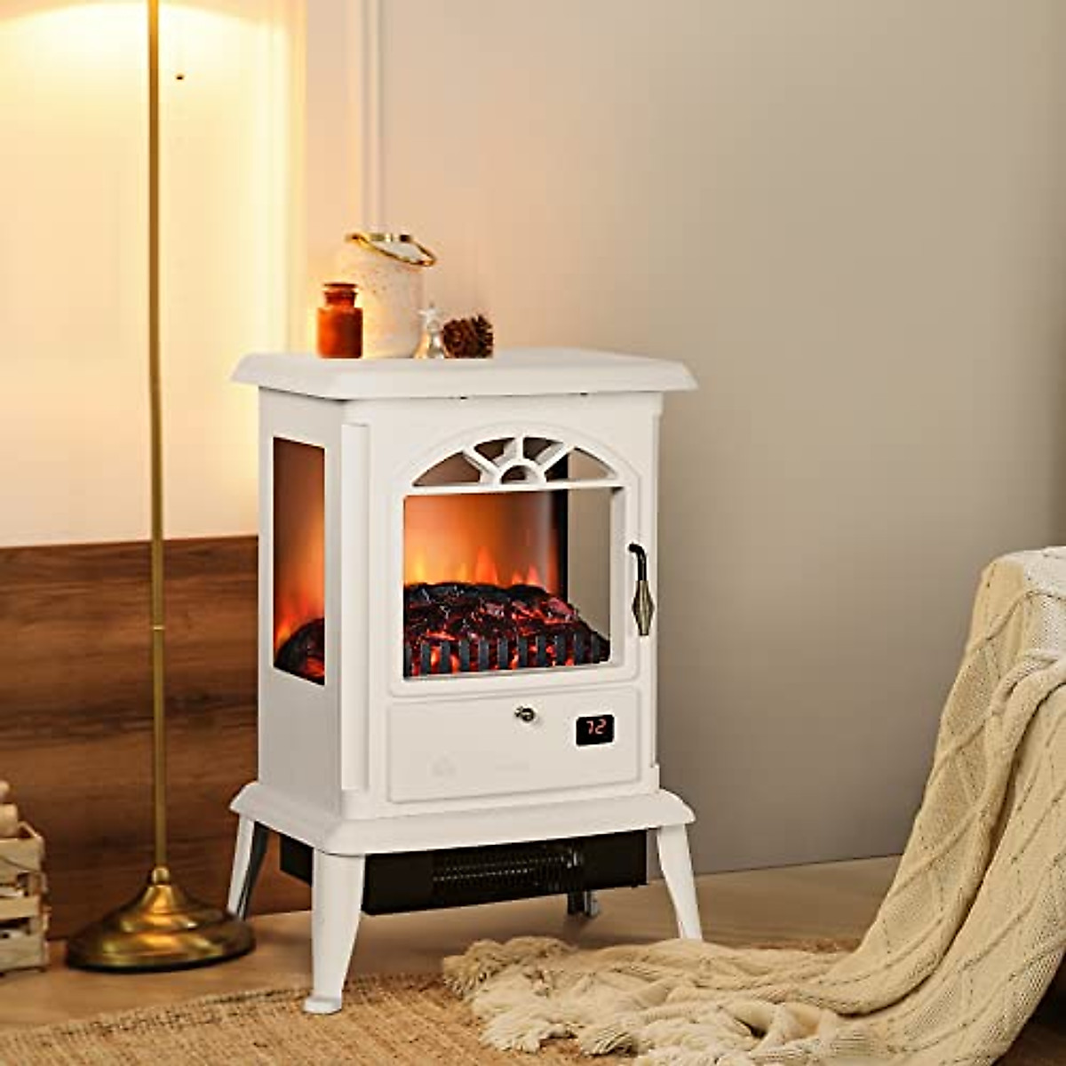 HOMCOM 23" Electric Infrared Fireplace Stove, Freestanding Fireplace Heater with Realistic Flame, Adjustable Temperature, Timer, 1000W/1500W, White