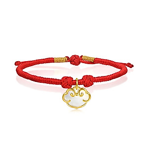 CHOW SANG SANG Cultural Blessings 999 24K Solid Gold Mother of Pearl Ruyi Lock with Red Thread Blessing Bracelet for Women 92033B | 8.6 Inches, (22 CM)