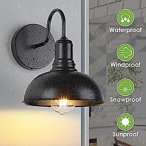 MATAMEYE Outdoor Wall Sconce, 2 Pack Exterior Waterproof Farmhouse Gooseneck Barn Light Fixtures, Black Garage Wall Lanterns, Anti-Rust E26 Socket Front Porch Lighting(Bulb not Included)