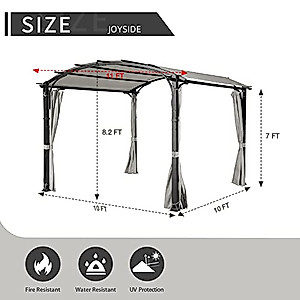 Joyside 11'x11' Outdoor Pergola with Sidewalls - Arched Top Outdoor Pergola with Metal Steel Frame and Textilene Top Canopy, Ideal for BBQ Party & Family Gathering, Grey Top
