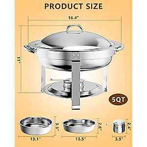 Halamine 2 Packs Round Chafing Dish Buffet Set 5 Quart Stainless Steel Chafer for Catering, Chafers and Buffet Warmers Sets w/Water Pan, Food Pan, Fuel Holder and Lid for Event Party Holiday