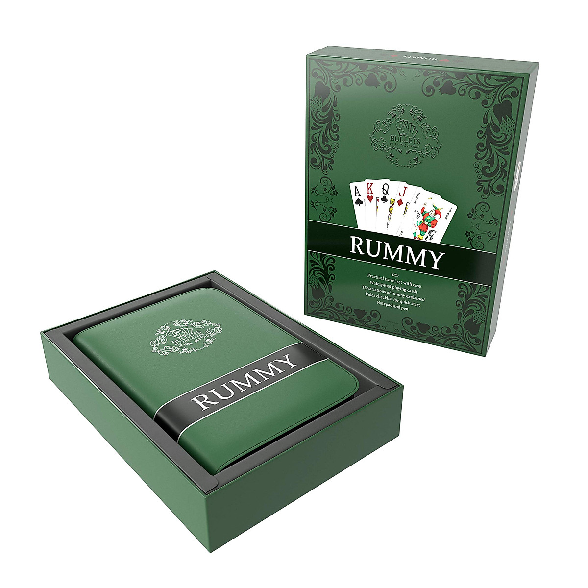 Bullets Playing Cards, Rummy Set in Imitation Leather Pouch (German Index), Including Plastic Playing Cards, Game Rules with 15 variants of Rommee, Short Rules, Pen and pad