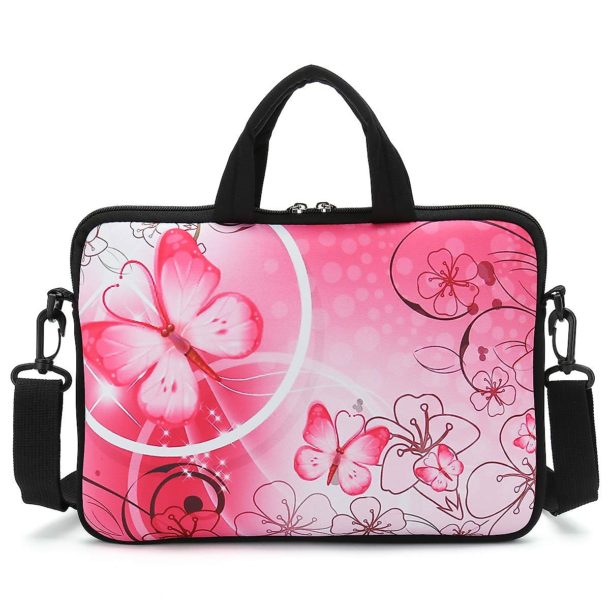 RICHEN 17 inch Laptop Shoulder Bag Carrying Case PC Cover Pouch with Handle Fits 15.6/16/17/17.3/17.4 inch Notebook (16-17.3 inch, Pink Butterfly)