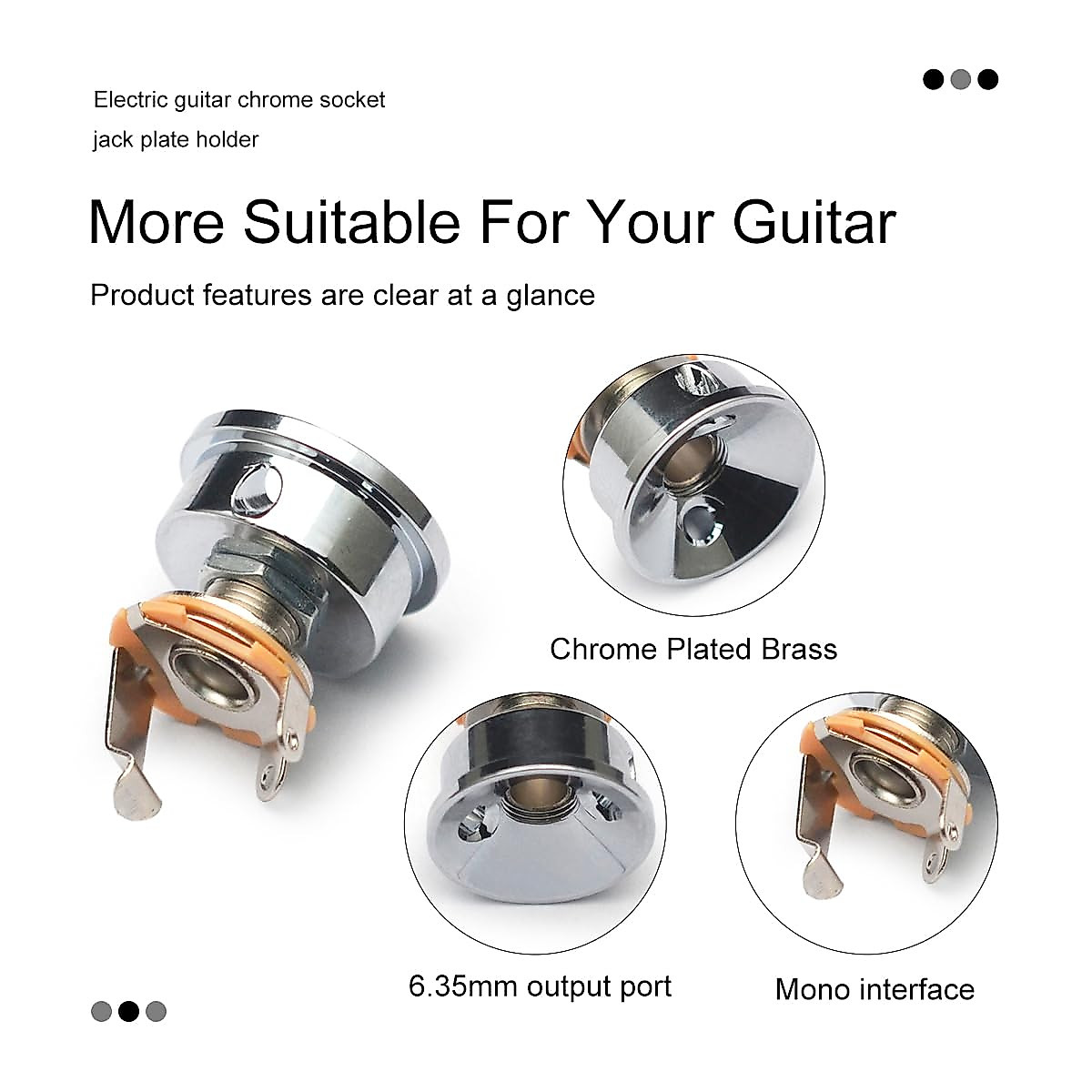 SAPHUE Electric Guitar Chrome Socket Jack Plate Holder for 6.35mm Plug Electrosocket Recessed jack Guitar Parts（Delivery of 3.3FT electric guitar cable）