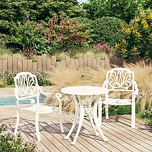 vidaXL Bistro Set 3 Piece, Table and Chair for Balcony, Bistro Table for Yard Park, Outdoor Furniture, Industrial Style, Cast Aluminum White