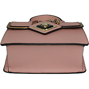 B BRENTANO Vegan Medium Crossbody Top Handle Purse with Metallic Trim (Blush Pink)