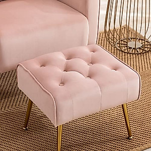 ZETZU Janoray Velvet Accent Chair Set with Button Tufted Ottoman for Living Room and Bedroom Comfy Reading Lounge Armchair with Modern Wingback and Gold Legs on Side Corner, Pink