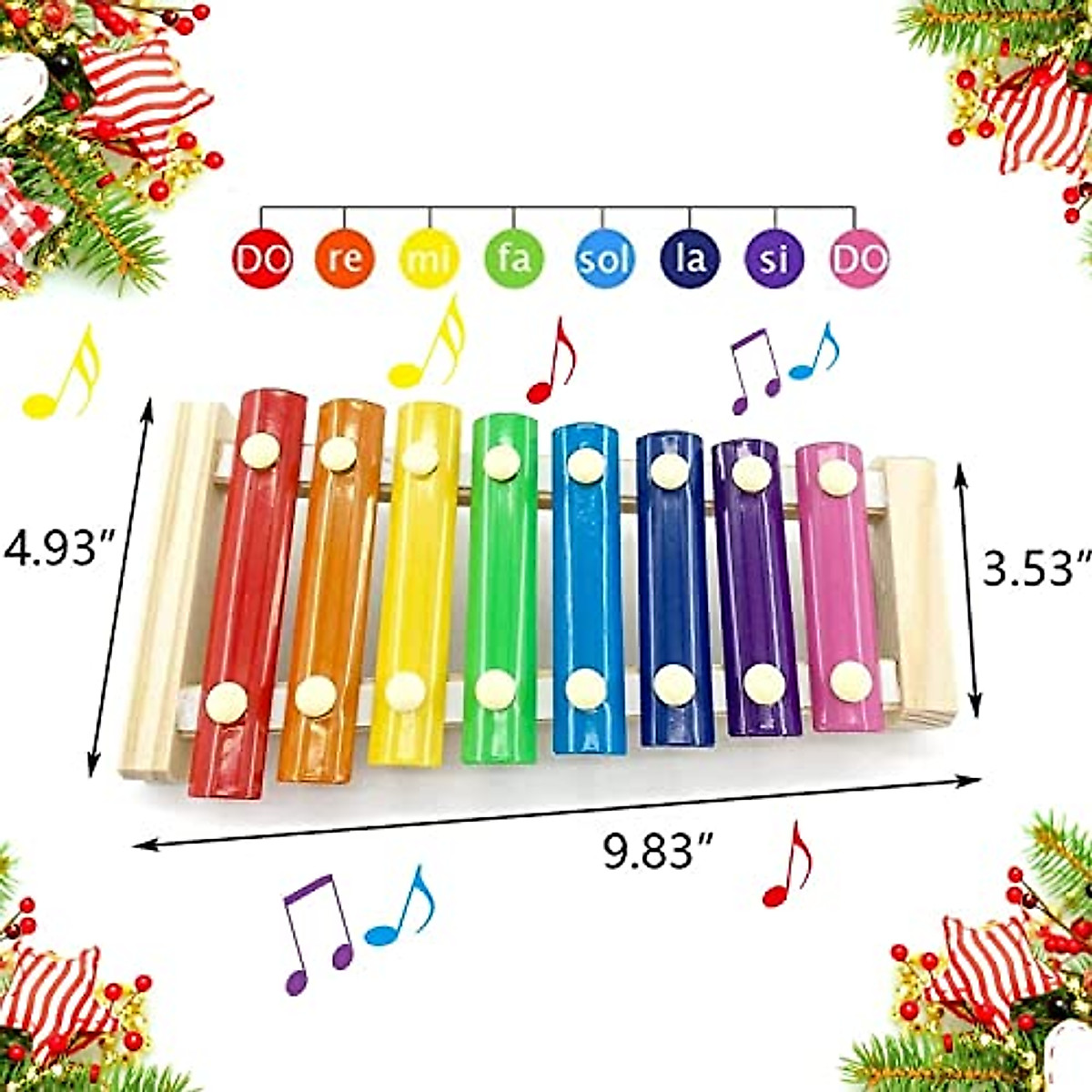 Viowey 2PCS Chicken Xylophone Toys, Chicken Mirror, Chicken Pecking Toy, Suspensible Wood Xylophone Toy with 8 Metal Keys for Hens Parrots