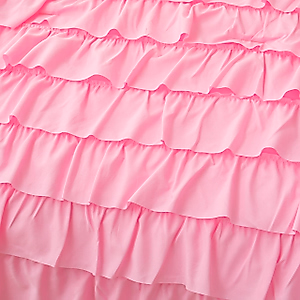 Yadangxiawa Teen Girls Pink Princess Dress Comforter Set Queen Size, 5 Pcs Bed in a Bag Girls Queen, Girls Pink Ruffled Bedding Set, Teen Bedding Sets for Girls Kids with Sheets