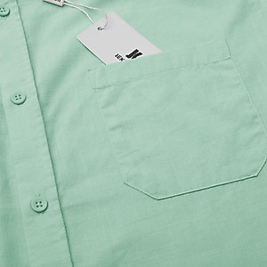 JEKAOYI Button Down Short Sleeve Linen Shirts for Men Summer Casual Cotton Spread Collar Beach Shirts Green