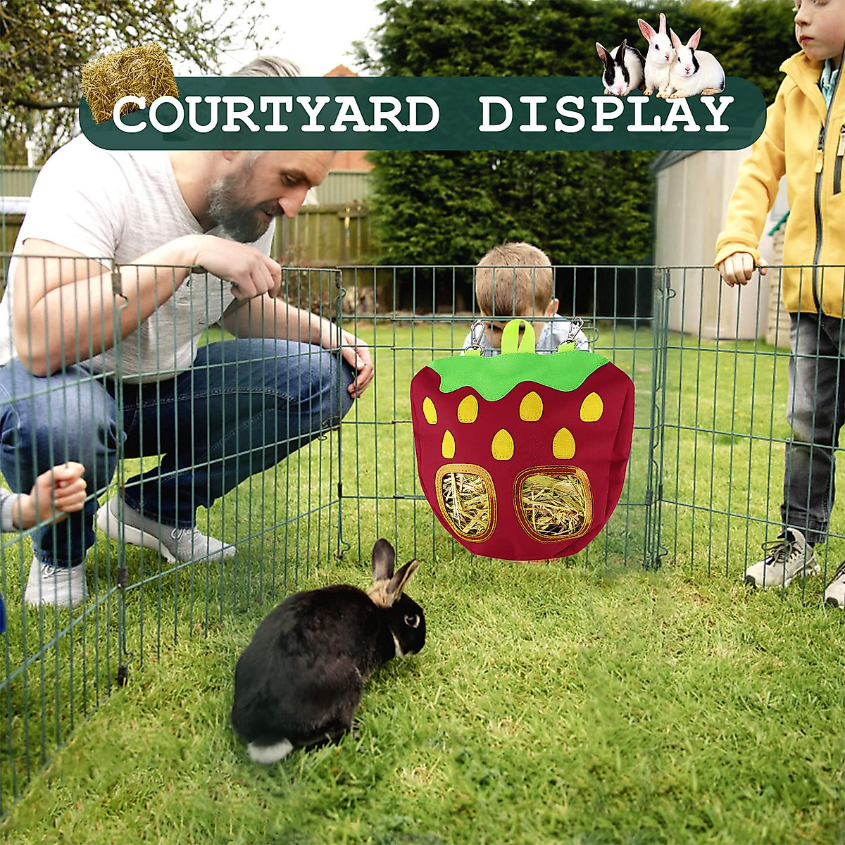 Rabbit Hay Feeder Bag, Hay Feeding Bag for Rabbits,Guinea Pig Hay Feeder Storage, Hanging Rabbit Hay Feeder Bag for Guinea Pigs Bunnies Chinchillas（Red）