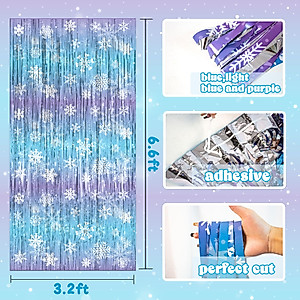 Frozen Party Decorations, 2Pack Frozen Snowflake 3.3x6.6ft Tinsel Foil Fringe Curtains Winter Photo Booth Prop Backdrops, Frozen Decorations for Birthday Snowflake Fringe Curtains for Frozen Party