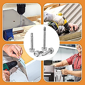 VIGRUE 410 Stainless Steel 360 Pieces Self Tapping TEK Screw Assortment, #8 Hex Washer Head Self Drilling Screws Full Thread Sheet Screw Kit for Metal